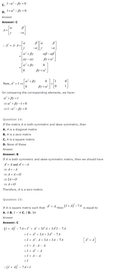 NCERT Solutions For Class 12 Maths Chapter 3 Matrices