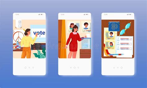 Voting Election Campaign Polling Day Voter Mobile App Screens Vector Website Banner