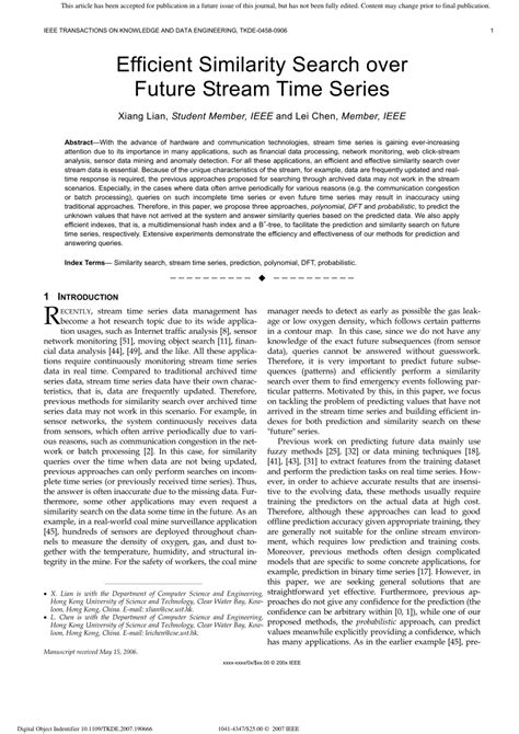 Pdf Efficient Similarity Search Over Future Stream Time Series