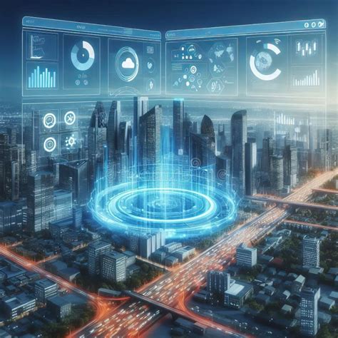 Smart City Control Center With Real Time Data Visualization And Stock Illustration