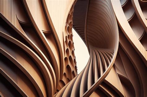 Premium Photo Abstract Of Wooden Pattern Twisted Shape Architecture Facade Details Generation Ai
