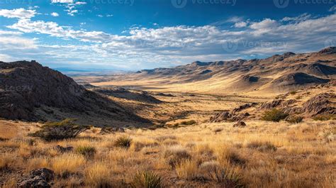 Patagonian Steppe Patagonian Plains Overlooking Valley Sparse Steppe