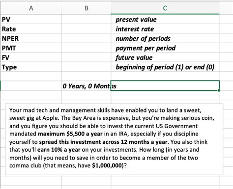 Solved A B с PV Rate NPER PMT FV Type present value interest Chegg com