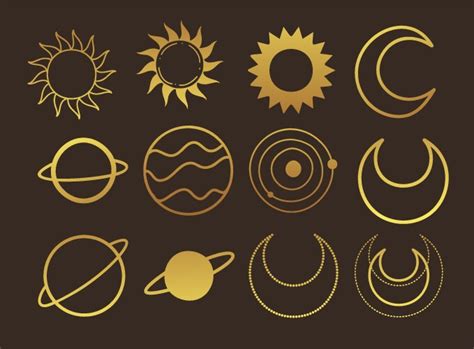 Celestial Objects Set Moon Sun Stars Planets Vector Image