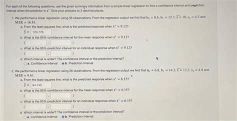 Solved For Each Of The Following Questions Use The Given Chegg
