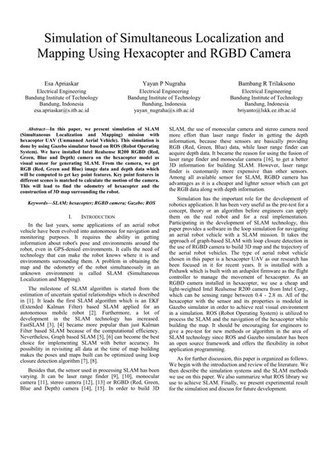 Pdf Simulation Of Simultaneous Localization And Mapping Using Hexacopter And Rgbd Camera