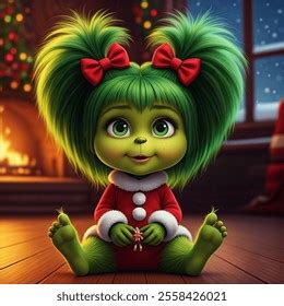 3d Cartoon Little Grinch Girl Wearing Ai Generated Image 2558426021