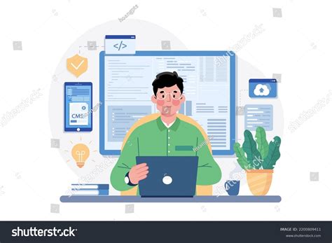 Man Coder Development Programming Computer Stock Vector Royalty Free