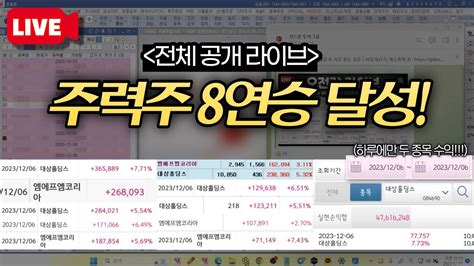 2023 12 06 수요일 오후 무료방송 실시간 스캘핑 매매 및 강좌ㅣ정회원 주력주 8연승 중ㅣ대상홀딩스 핑거 엠에프엠코리아 두산로보틱스 Youtube