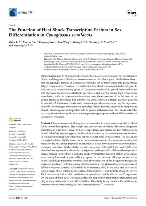 Pdf The Function Of Heat Shock Transcription Factors In Sex