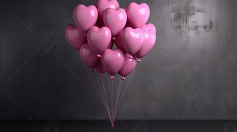 어두운 벽에 있는 밝은 분홍색 하트 모양의 풍선의 3d 렌더링된 매력적인 클러스터 홍색 배경 어두운 배경 풍선 배경 이미지 Hd 홍색 어두운 풍선 배경 사진 무료