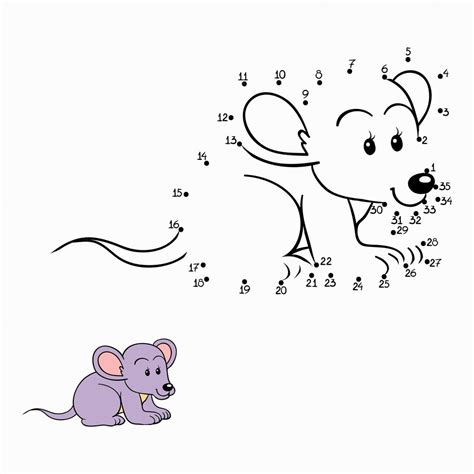 어린이 만화 마우스를위한 숫자 게임 도트 투 도트 교육 게임 프리미엄 벡터