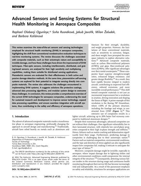 Pdf Advanced Sensors And Sensing Systems For Structural Health Monitoring In Aerospace Composites