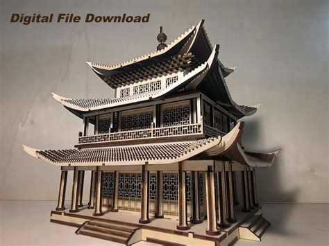Laser Cut Wooden Pagoda Model 3d Puzzle Architecture Kitlaser Cut