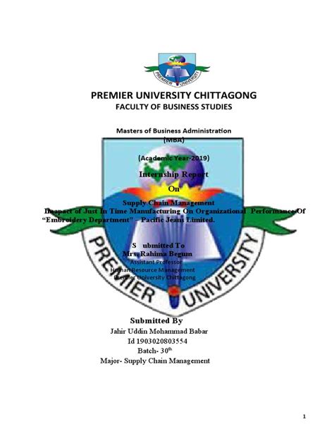 Jahir Uddin Mohammad Babar Internship Report Pdf Lean Manufacturing Swot Analysis