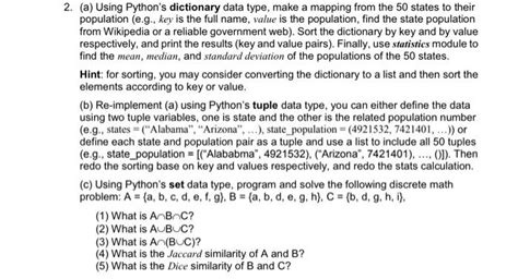 solved 2 a using python s dictionary data type make a