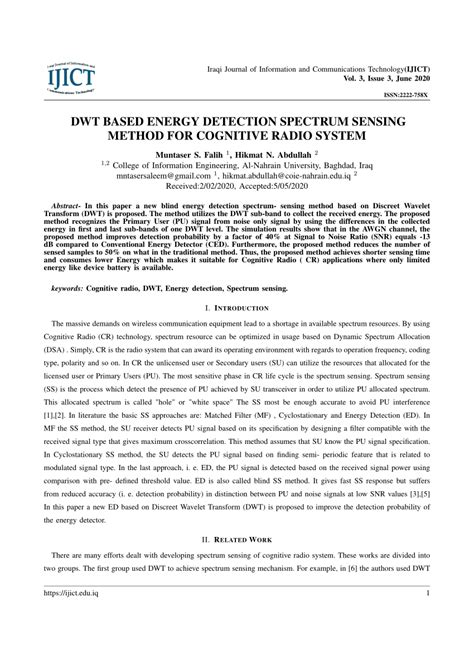 Pdf Dwt Based Energy Detection Spectrum Sensing Method For Cognitive Radio System