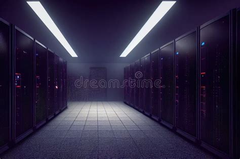 Dark Server Racks In Computer Network Security Server Room Data Center