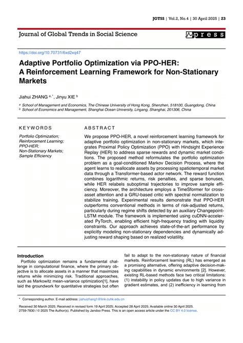 Pdf Adaptive Portfolio Optimization Via Ppo Her A Reinforcement