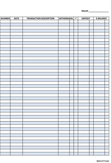 Printable Checkbook Ledger Printable Calendar