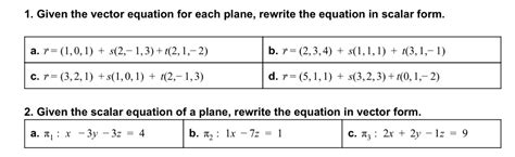 Solved Given The Vector Equation For Each Plane Rewrite The