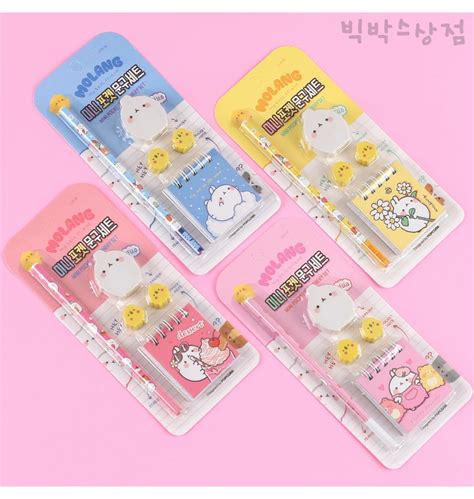 몰랑 미니 포켓 문구세트 4종 1세트 골고루 몰랑이 학용품세트 수첩 연필 지우개 초등학생 단체선물 어린이집 티몬