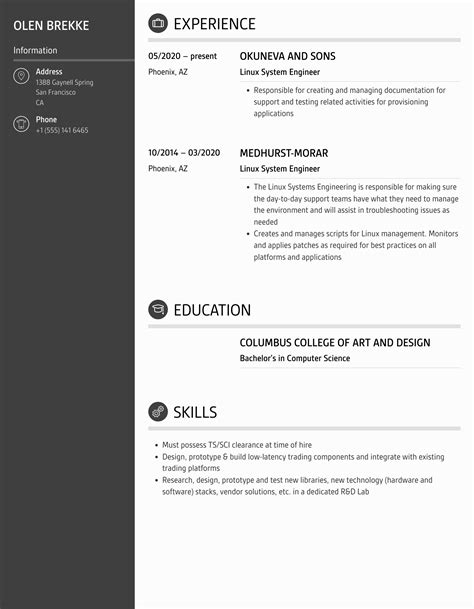 Linux System Engineer Resume Samples Velvet Jobs