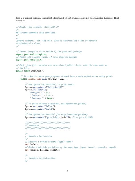 Learn Java In Minutes Pdf Class Computer Programming Method