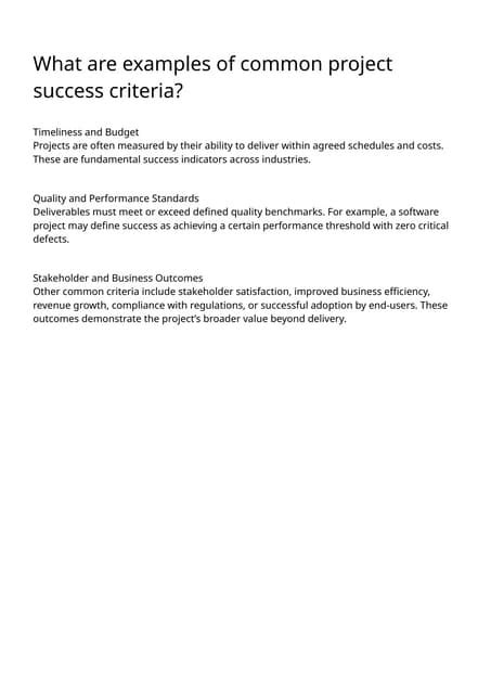 What Are Examples Of Common Project Success Criteria Pdf