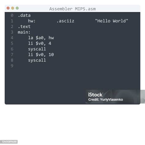 Assembler Mips Language Hello World Program Sample In Editor Window