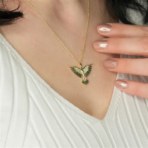 Yeşil Taşlı Anka Kuşu Altın Kaplama Kolye Gm89 379000 Tl