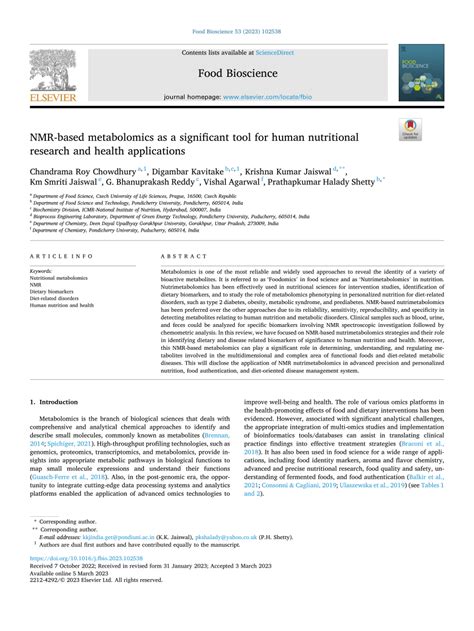 Pdf Nmr Based Metabolomics As A Significant Tool For Human Nutritional Research And Health
