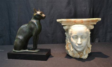 Composition Seated Cat And Plaster Wall Shelf