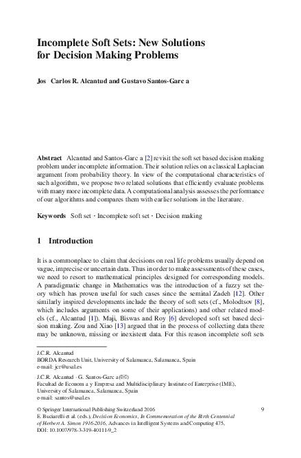 Pdf Incomplete Soft Sets New Solutions For Decision Making Problems