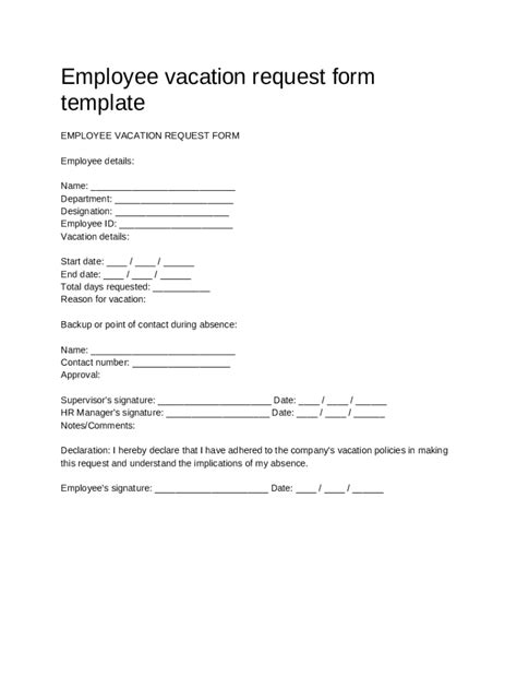Employee Vacation Request Template Doc Template Pdffiller