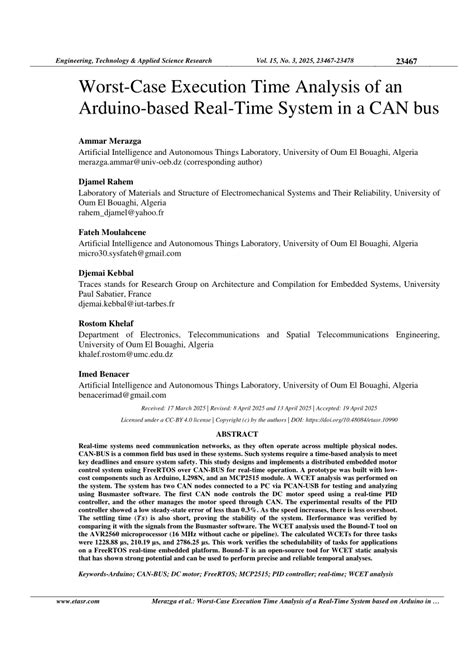 Pdf Worst Case Execution Time Analysis Of A Real Time System Based On Arduino In Can Network