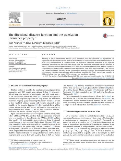 Pdf The Directional Distance Function And The Translation Invariance