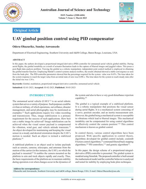 Pdf Uav Gimbal Position Control Using Pid Compensator
