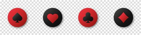 포커와 카지노를 위한 카드 슈트와 칩 놀이의 컬렉션 도박 기호를 설정합니다 하트 클럽 다이아몬드 및 스페이드가 격리된 투명한 배경에 있습니다 4가지 개체에 대한 스톡 벡터