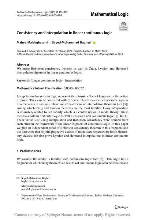 Consistency And Interpolation In Linear Continuous Logic Request Pdf