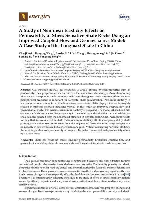 PDF A Study Of Nonlinear Elasticity Effects On Permeability Of Stress Sensitive Shale Rocks