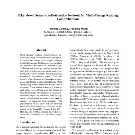 Token Level Dynamic Self Attention Network For Multi Passage Reading Comprehension Acl Anthology