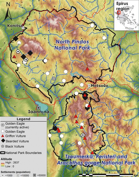 Location Of Golden Eagle And Vulture Place Names In North Pindos And