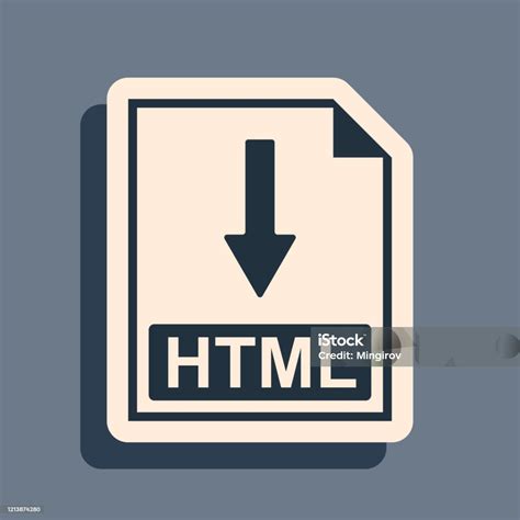 검정 Html 파일 문서 아이콘입니다 회색 배경에 격리 된 Html 버튼 아이콘을 다운로드합니다 긴 그림자 스타일입니다 벡터 일러스트레이션 0명에 대한 스톡 벡터 아트 및