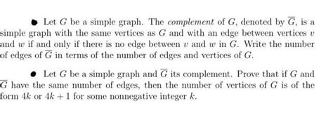 Solved Let G Be A Simple Graph The Complement Of G Chegg