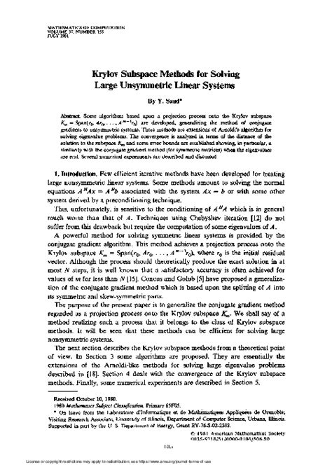 Pdf Krylov Methods For Large Unsymmetric Systems
