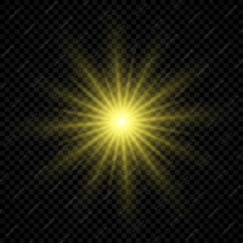 렌즈 플레어의 조명 효과 노란색 빛나는 조명은 투명한 배경에 반짝임이 있는 스타버스트 효과입니다 벡터 일러스트 레이 션 프리미엄 벡터