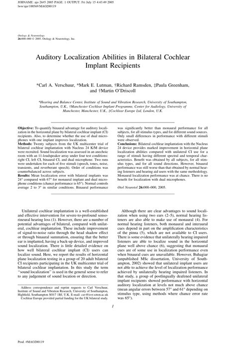 Pdf Auditory Localization Abilities In Bilateral Cochlear Implant Recipients