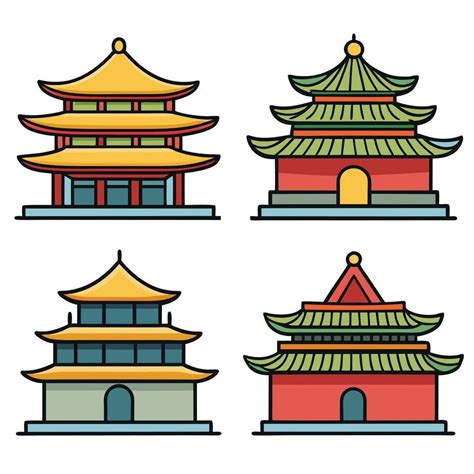 Cuatro Diferente Chino Edificios Con Diferente Colores 51288062 Vector En Vecteezy