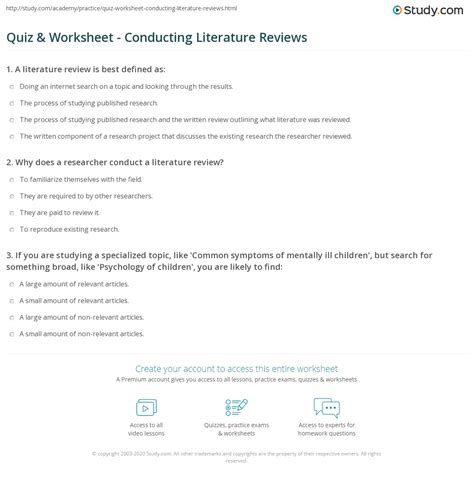 Quiz And Worksheet Conducting Literature Reviews